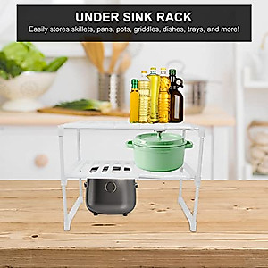 HONMEET Sink Rack Cabinet Storage Shelf Rack Under Sink Storage Organizer Under Sink Rack Racks for Storage Shelves Kitchen Utensils Holder Bathroom Storage Rack White Kitchen Utensils Pan