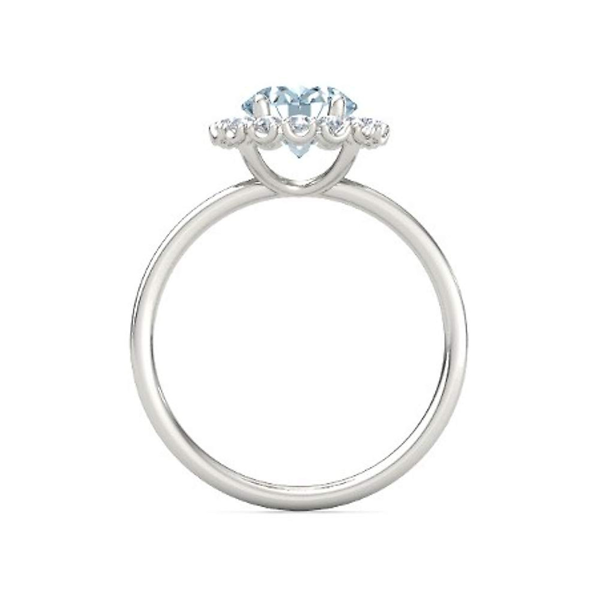 PB Collection Oval Blue Aquamarine and Diamond Halo Engagement Ring in 925 Sterling Silver 7