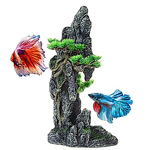 Mairuker Aquarium Mountain View Stone Ornament,Artificial Resin Rock Landscape Fish Tank Decoration for Betta Hiding Reptile,Aquarium Supplies