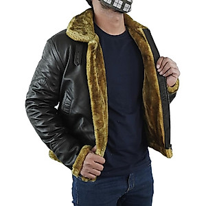 SpazeUp b3 men real shearling sheepskin flying ww2 aviator raf bomber jacket