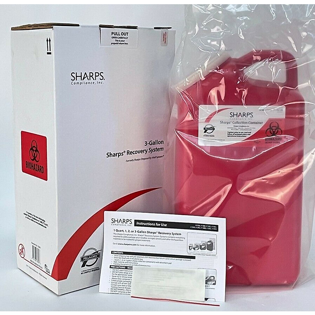 Sharps Compliance 13000-008 Sharps Recovery System 3 gal Needle Disposal Container, English, 15.34 fl. oz., Plastic, 1 x 1 x 1