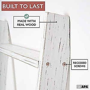Ilyapa Blanket Ladder for the Living Room - Rustic Decorative Quilt Ladder, White Weathered Wood