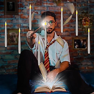 Leejec 20pcs Flameless Taper Floating Candles with Magic Wand Remote, Flickering Warm Light, Battery Operated 6.1" LED Electric Window Candle, Decor for Christmas, Wedding, Halloween, Birthday Party