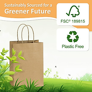 BagDream Kraft Paper Bags 50Pcs 5.25x3x8 Inches Small Paper Gift Bags with Handles Bulk Party Favor Bags Paper Shopping Bags Brown Gift Bags 100% Recyclable Paper Sacks