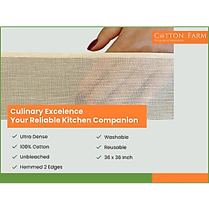 Cotton Farm Cheesecloth, Grade 100; 9* - 18-45 Square Feet (36x36 inch), 100% Natural Unbleached Cotton, Food Grade