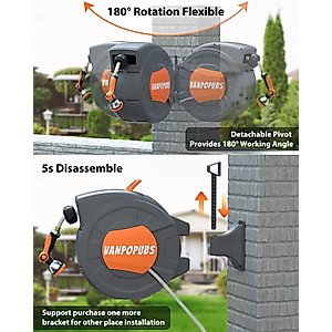 Vanpopubs Retractable Garden Hose Reel,1/2 in x 100 ft Hose Reel Auto Rewind, Any Length Lock/Wall Mounted/180°Swivel Bracket,with 10 Function Sprayer Nozzle