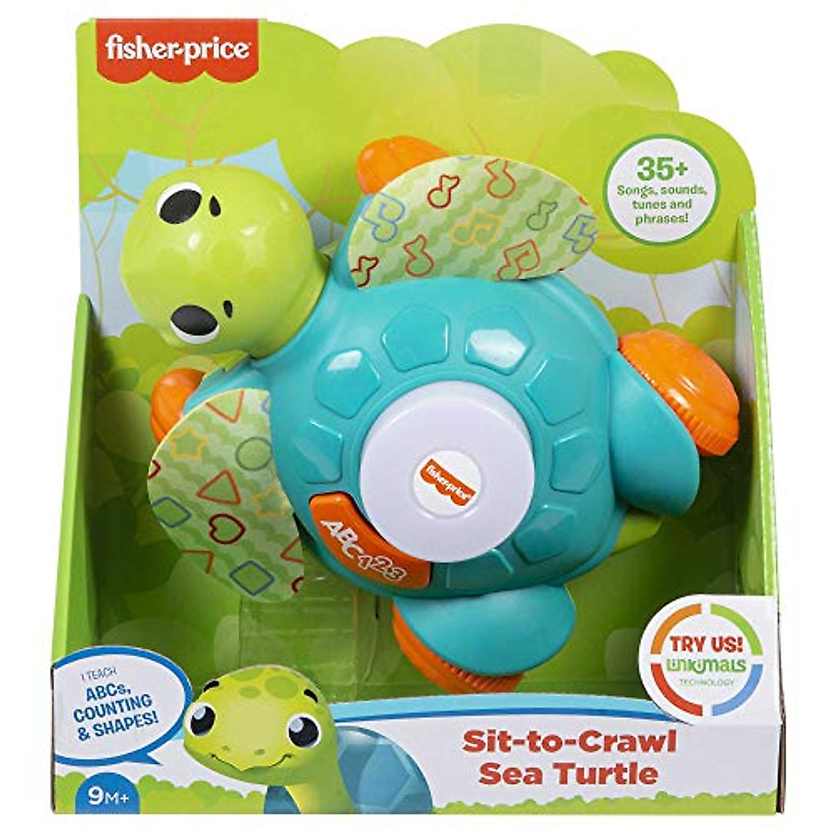 Fisher-Price Linkimals Sit-to-Crawl Sea Turtle - UK English Edition, Light-up Musical Crawling Toy for Baby