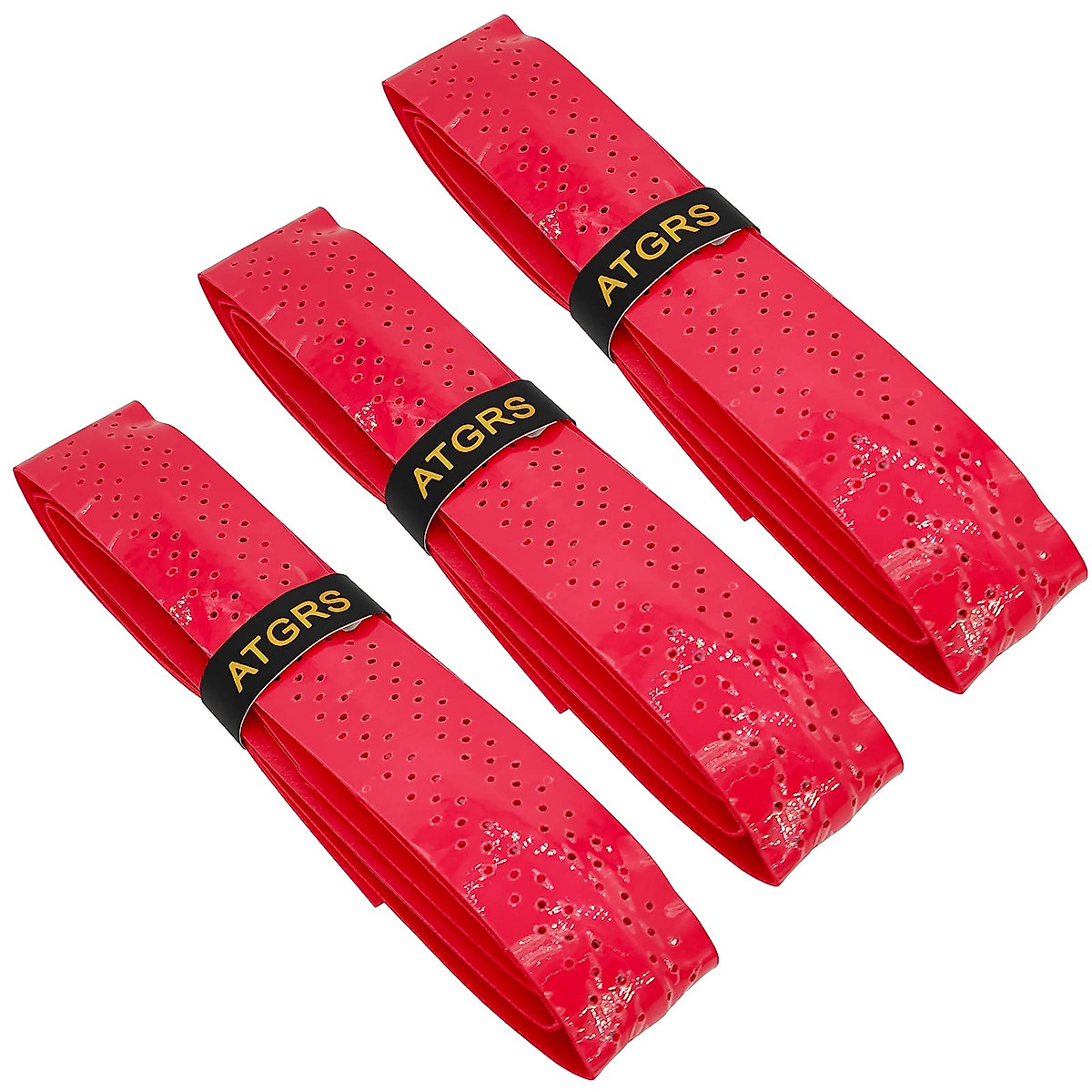ATGRS Tennis Grip Tacky Tennis Racket Grip Tape Absorbent Anti-Slip Tennis Overgrip for Tennis Badminton Pickleball Racquet Handle Grip with Damping Ridges Overgrips (3 Pack - Red)