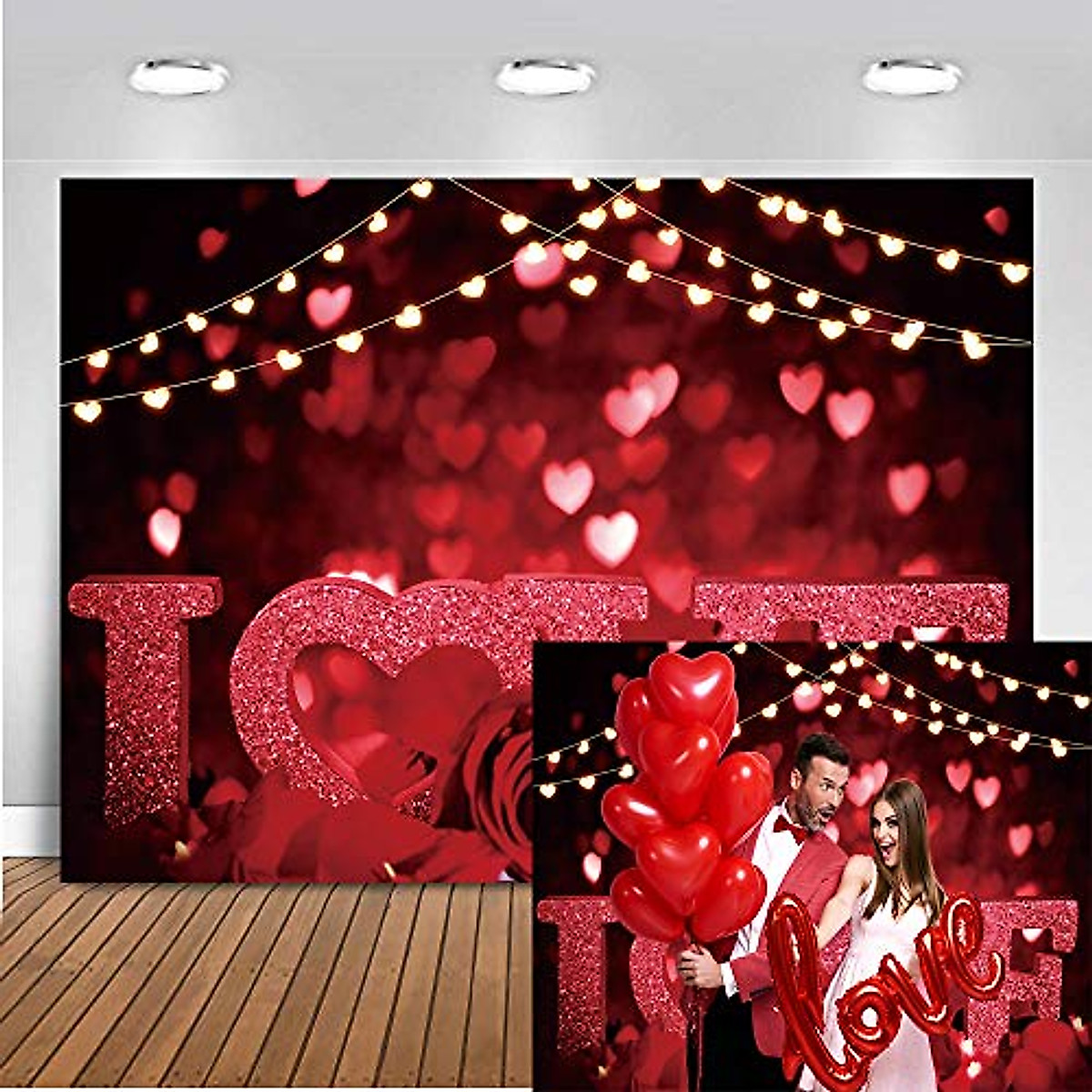 CHAIYA 7x5ft Valentine's Day Backdrops Love Heart Backdrop for Photography Rose Flower Party Decoration for Wedding, Valentine, Mother's Day Backdrops CY-101…