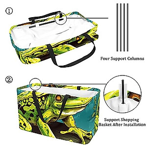 Reusable Grocery Bags Boxes Storage Basket, Red Eye Frog Pattern Collapsible Utility Tote Bags with Long Handle