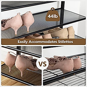 MAHANCRIS 10-Tier Shoe Rack, Shoe Organizer for Closet, Entryway, Large Capacity Shoe Shelf, for 36-40 Pairs of Shoes, Stable Sturdy, Shoe Storage with 9 Metal Mesh Shelves, Rustic Brown SRHR1101Z