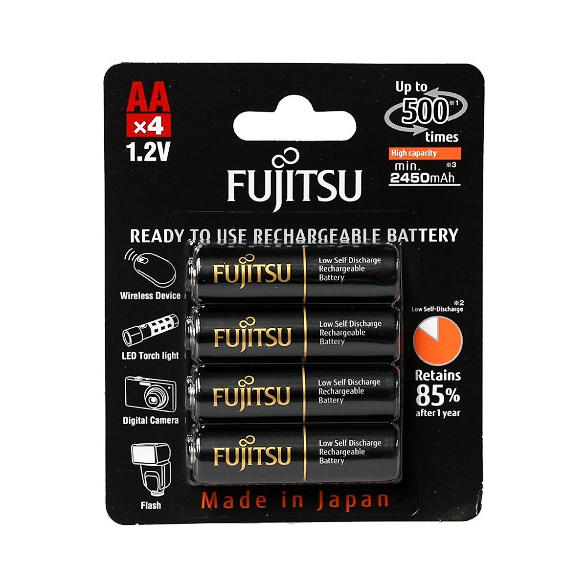 Fujitsu HR-3UTHCEX(4B) 4-Pack AA High Capacity Ni-MH Pre-Charged Rechargeable Batteries (Made in Japan)