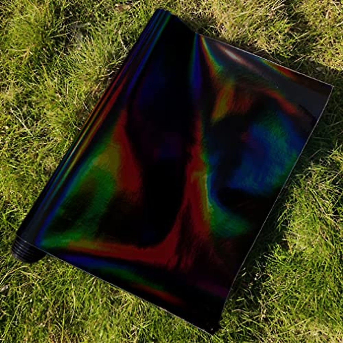 11.8"x53" Holographic Faux Leather Fabric, Mirror Reflective Vinyl for DIY Hair Bows Bags Sewing Crafts (Black)