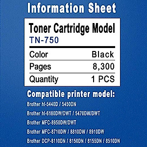 HIYOTA 1 Pack Black TN-750 TN750 Compatible Toner Cartridge Replacement for Brother hl-5440D 5450DN 5470DW/DWT 6180DW/DWT DCP-8110DN 8150DN MFC-8710DW Toner Cartridge,High Page Yield Up to 8,300 Pages