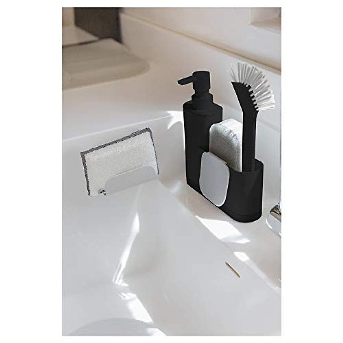 Vigar Rengo Monobloc 4-piece Sink Caddy Set, Includes Scrub Brush, Two-sided Sponge, Soap Dispenser and Scraper, Black