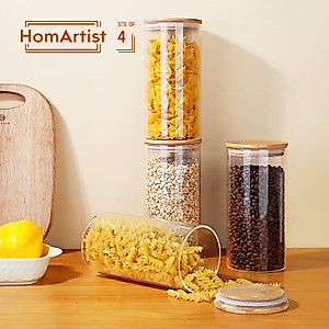 HomArtist Glass Jars with Bamboo Lids 180oz X2 & 79oz X3 & 53oz X4 [Set of 9], Glass Canisters with Airtight Lids, Glass Food Storage Containers
