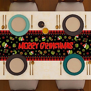 FARMNALL Linen Red Christmas Table Runner Merry Christmas Tablecloth Christmas Xmas Buffalo Plaid Check Winter Holiday Home Kitchen Dining Room 13x90 Inch