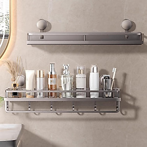 Wiuejg Waterproof Shower Box with Suction Cups | Quality Shower Organizer Suction Cup | Sturdy Shower Suction Box | Fashionable Bathroom Shelves Cup 30x12x5cm/11.81x4.72x1.97in for Bathroom | Gray