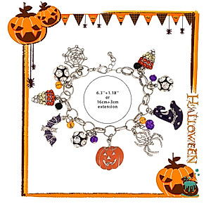 Madison Tyler Halloween Charm Bracelets for Women | Adjustable Bracelets | Pumpkin Spider Bats Spider Web Witch Hat Ball Bead Candy Corn | Halloween Holiday Party Gifts