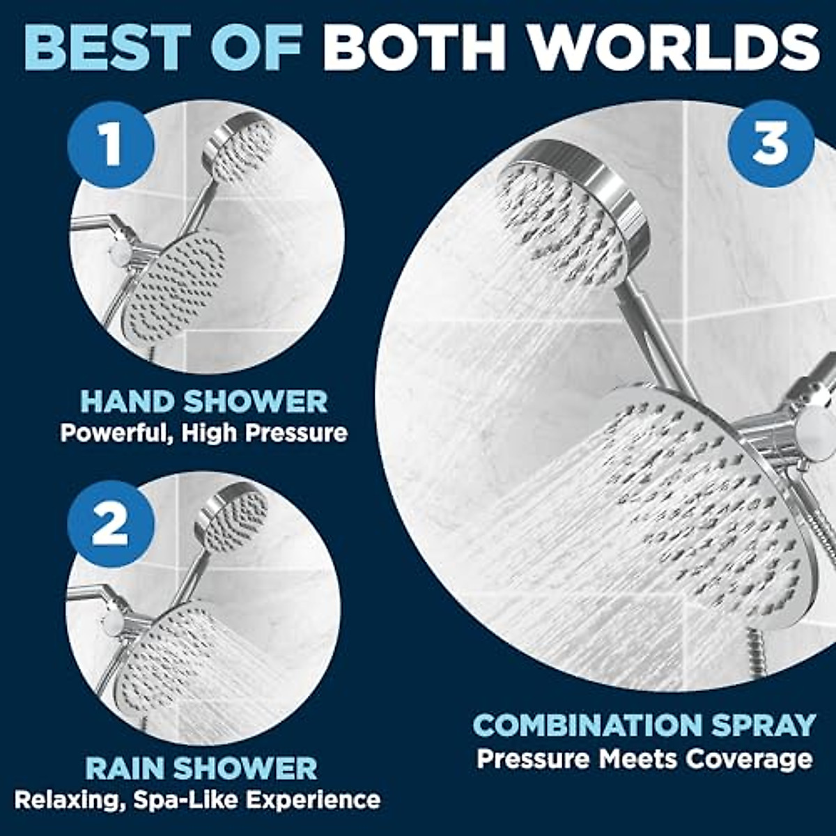 ALL METAL Dual Shower Head Combo – CHROME - 8 Inch Rainfall High Flow Shower Head & Handheld Shower Head High Pressure with Hose 6ft - Hotel-like Luxury Double Shower Heads with Rain Shower Sprayer