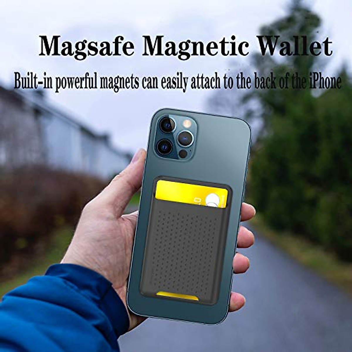 BIAJIYA Card Holder for Back of Phone for MagSafe Magnetic Silicone Wallet Compatible with iPhone 14/13/12/12 Pro/ 12 Mini/ 12 Pro Max Black