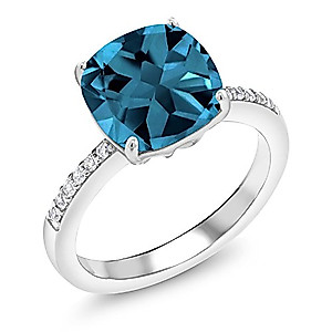 Gem Stone King 925 Sterling Silver 10MM Cushion Cut Gemstone Birthstone Engagement Ring | Wedding Anniversary Promise Ring For Women | Available In Size 5, 6, 7, 8, 9