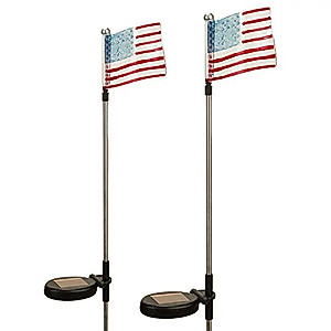 Unido Box US Flag Solar Garden Stake Lights White LED, Set of 2