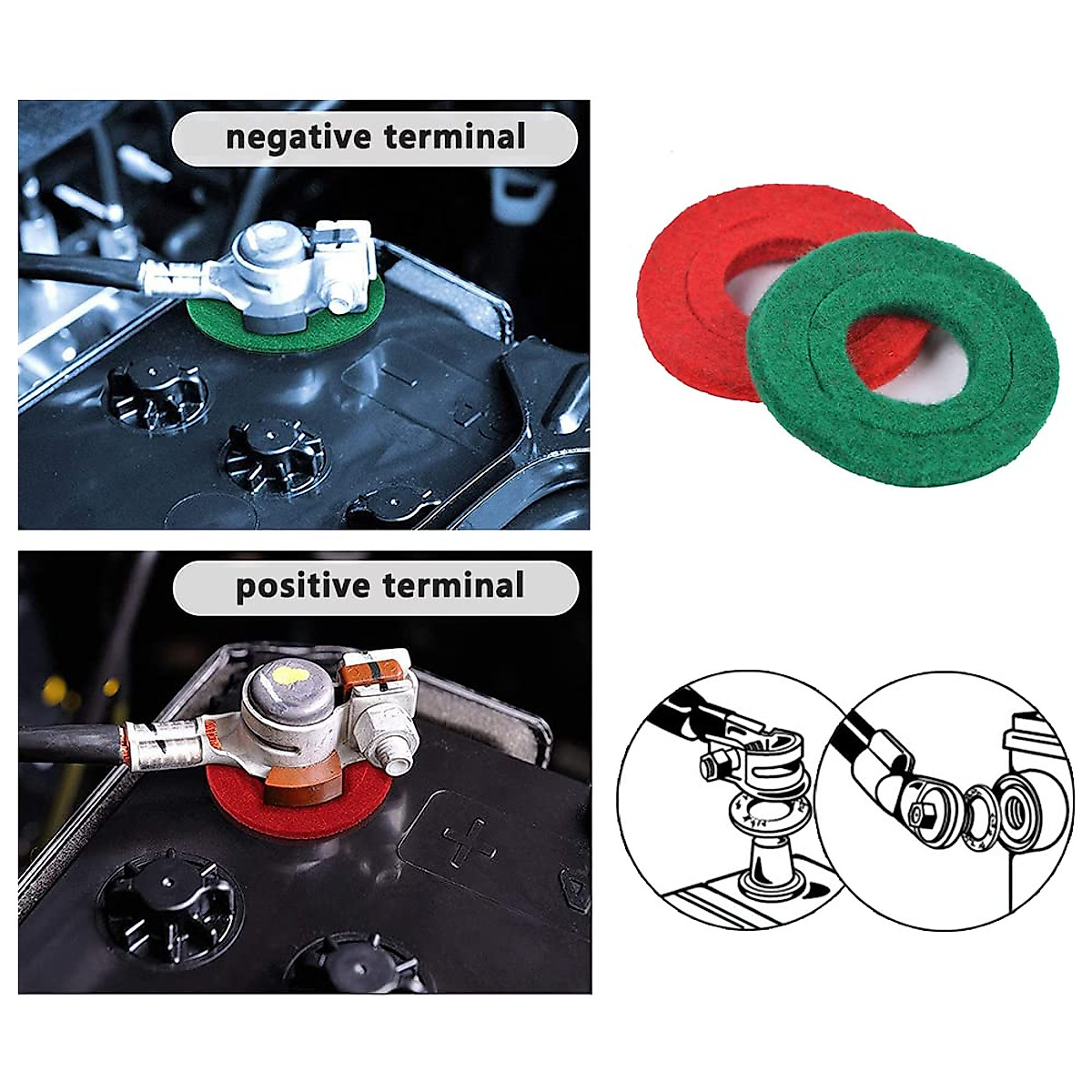 12 in 1 Battery Terminal Cleaner Kit - Must Have Tool Best for Extend Car Marine Battery Life with 10PCS Fiber Washers Protector and 2PCS Cleaning Brush