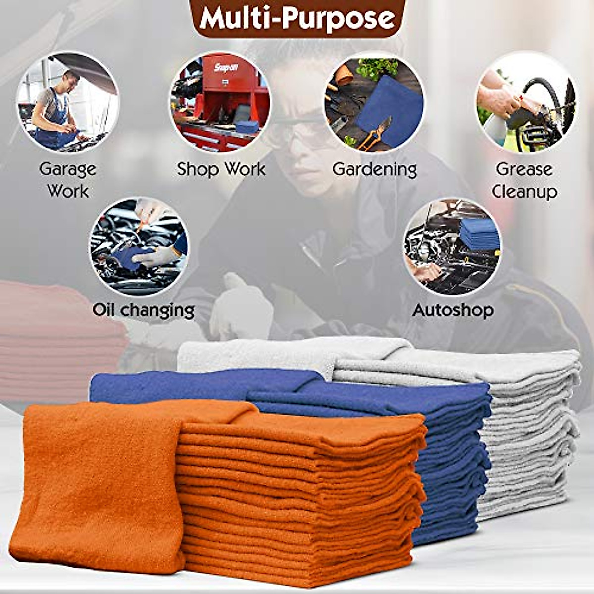 Nabob Wipers Auto Mechanic Shop Towels 25 Pack Shop Rags 100% Cotton Size 14"x14" Commercial Grade (25 Pack, Blue)