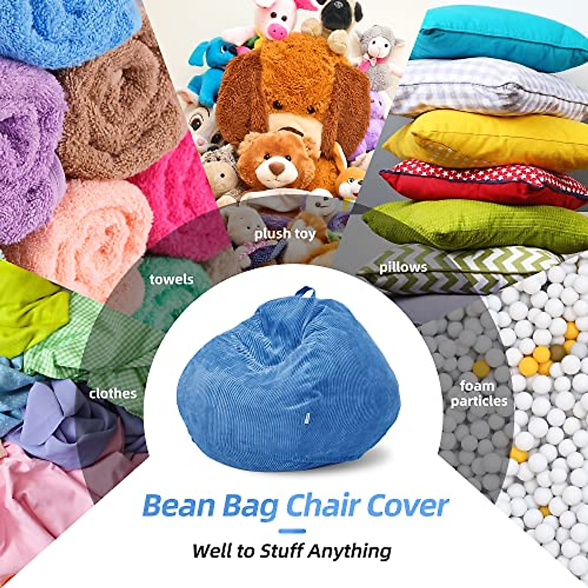 Homguava Bean Bag Chair: Teardrop Bean Bags with Memory Foam Filled, Compact Beanbag Chairs Soft Sofa with Corduroy Cover (Blue)