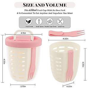 Salad Container for Lunch with Fork, Fruit cups with Lid and Handle, Fruit Storage Containers for Fridge Keep Fresh, 22 oz Food Storage Container Set BPA-Free for Kitchen, Office, Party, Camping