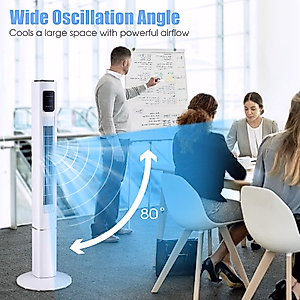 LDAILY 48 Inch Oscillating Tower Fan, Quiet Powerful Bladeless Fan with 3 Speeds, 3 Modes, Remote Control, 15H Timer, LED Display, Floor Standing Household Fan for Bedroom Living Room Office