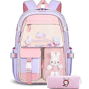 BIBDOO Backpack for Girls, Kids School Bags for Kindergarten and Elementary, Kawaii Bunny Bookbags with Pencil Case