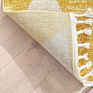 Well Woven Tango Yellow Geometric Triangle Pattern Stain-Resistant Area Rug (6'7" x 9'3")