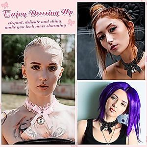 Geyoga 2 Pieces Bell Choker Collar Necklace Retro Choker Charm Lace Bell Collar Bowknot Necklace with Ribbon for Girls Women Cosplay