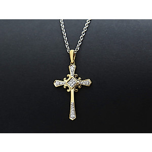 Dazzlingrock Collection 0.10 Carat (ctw) 18K Round White Diamond Cross Pendant 1/10 CT (Silver Chain Included), Yellow Gold