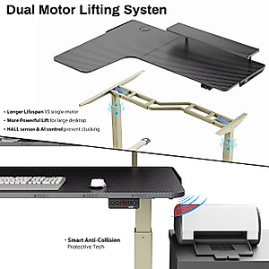 L Shaped Electric Height Adjustable Standing Desk Keyboard Tray,61" Stand Up Corner Computer Desk,Dual Motor Sit Stand Home Office Desk with Monitor Riser Memory Preset Mouse Pad RGB Lights