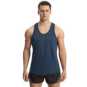 Vislivin Workout Tank Tops for Men Quick Dry Y-Back Tanks Bodybuilding Sleeveless Shirts-4 Packs Black/Grey/Navy Blue/Wine Red L