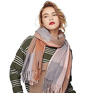 SOJOS Classic Plaid Tartan Cashmere Scarf for Women Men Soft Scarves SC316 with Pink and Blue Plaid