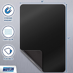 Mifflin-USA Magnetic Dry Erase Black Board Sheet for Fridge (12 x 8), Stain-Resistant Refrigerator Blackboard Organizer, Kitchen Planner Board w/ 4 Fine-Tipped Markers & Convenient Wipe Cloth