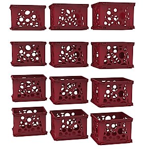 Storex Mini Crates – Stackable Small Storage Crates for Desktop Organization, 9 x 7.75 x 6 inches, School Red, 12-Pack (61593U12S)