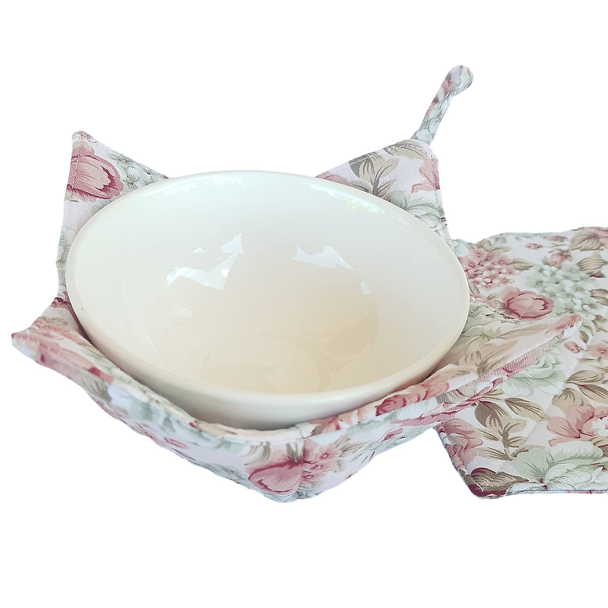 CUSHYSTORE 2X Bowl Cozy Pot Holder Canvas Holders Heat and Cold Resistant Anti-Scalding Protector (Pink Rose Garden), 7.5''x7.5''x4''