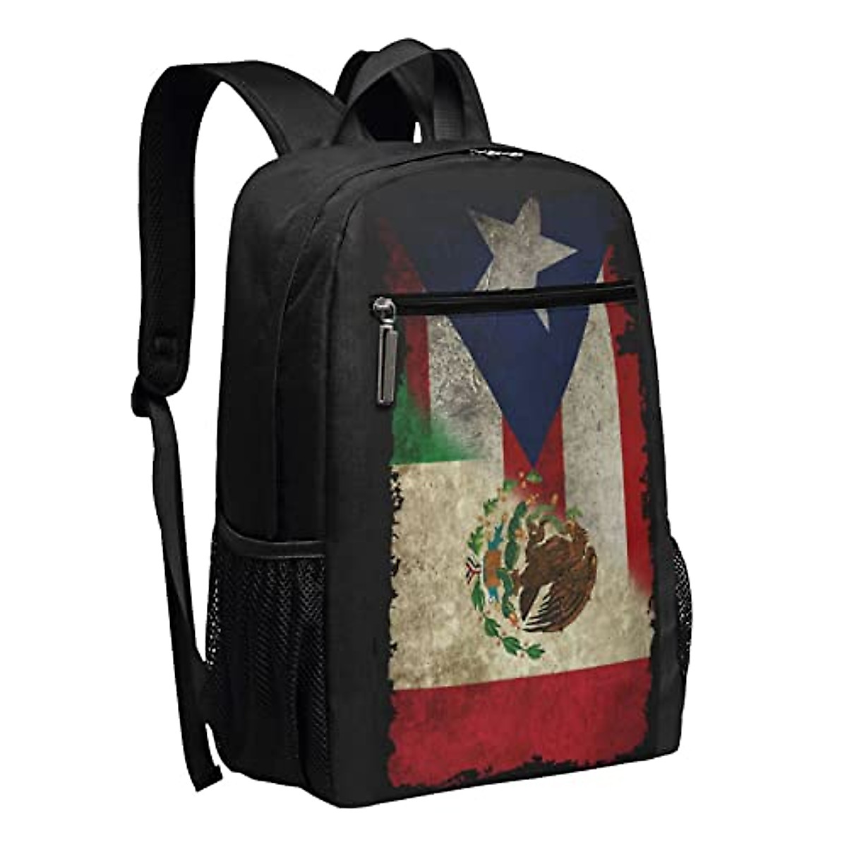 Mexican Mexico Flag And Puerto Rican Flag Backpacks For Men And Women,High Capacity Casual Sports Travel Backpack,Lightweight Backpack,Water Resistant College School Laptop Backpack Gifts
