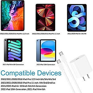 20Watt USB C Fast Charger for 2022/2021/2020/2018 iPad Pro 12.9 inch, iPad Pro 11 inch, New iPad Air 5th/4th, iPad 10th Generation, iPad Mini 6, PD Wall Charger with 6.7Foot USB C to C Charging Cable