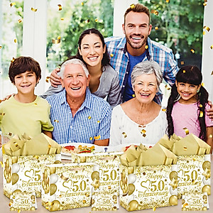 50th Anniversary Paper Gift Bag, White Gold 50th Anniversary Party Gift Bag with Tissue Papers Card 50th Wedding Anniversary Paper Gift Wrapping Bag 50th Golden Wedding Anniversary Christmas Decor