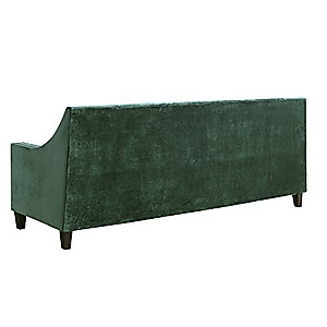 Iconic Home Camren Sofa Velvet Upholstered Swoop Arm Silver Nailhead Trim Espresso Finished Wood Legs Couch Modern Contemporary, Green