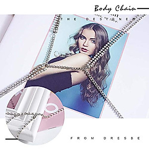 Dresbe Layered Rhinestone Thigh Chain Silver Sparkly Leg Chains Elastic Body Jewelry Accessories for Women