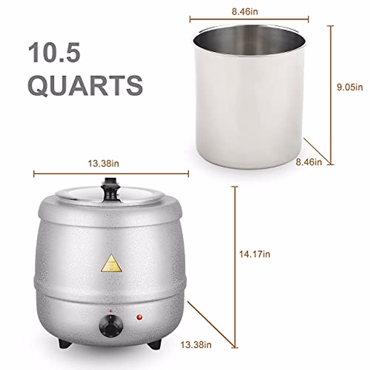 Valgus Commercial 10.5QT Soup Kettle, Electric Countertop Food Soup Warmer with Stainless Steel Hinged Lid and Detachable Pot for Home, Catering, Restaurants, Silver