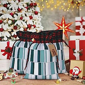 Christmas Gift Bags with Drawstring Burlap Gift Bags Abstract Geometric Christmas Linen Bags for Xmas Party Candy Bags with Cards Xmas Reusable Wrapping Bags Christmas Linen Treat Bags for Holiday