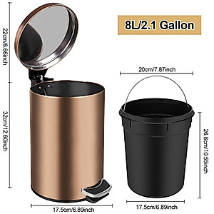 Garbage Bin, Gold Stainless Steel Foot Open Lid Garbage Bin, 8l/2.1 Gallon Detachable Garbage Bin with Lid, Foot Operated, Circular, Suitable for Large Garbage Bins in Toilets, Kitchens, Living Room